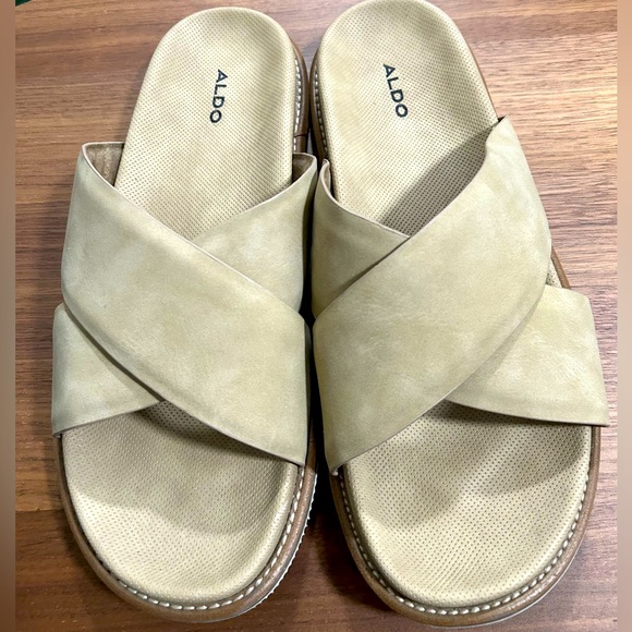 Aldo | Shoes | Aldo Cream Suede Leather Mens Slide Sandals Size1 | Poshmark